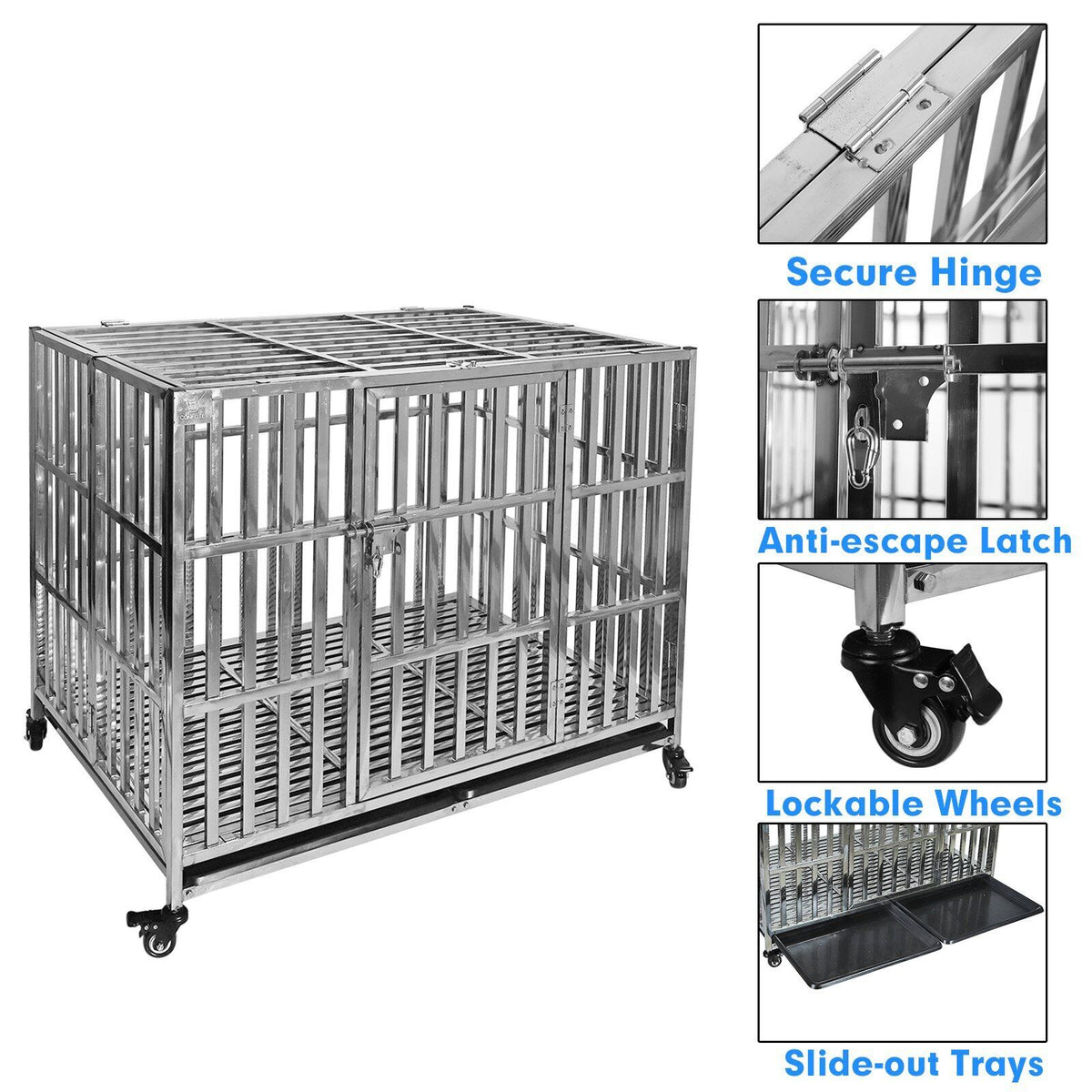 Used 42" Stackable Dog Kennel Stainless Steel Pet Cage Crate for Large ...