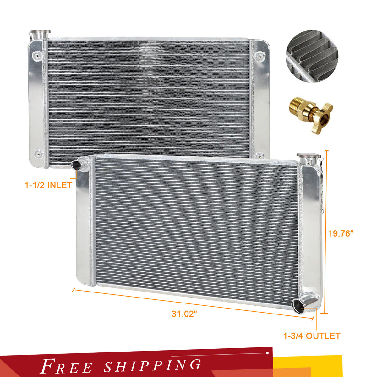 31" x 19" Aluminum Cooling Radiator 3 Row For Universal Chevy GM SBC H ...