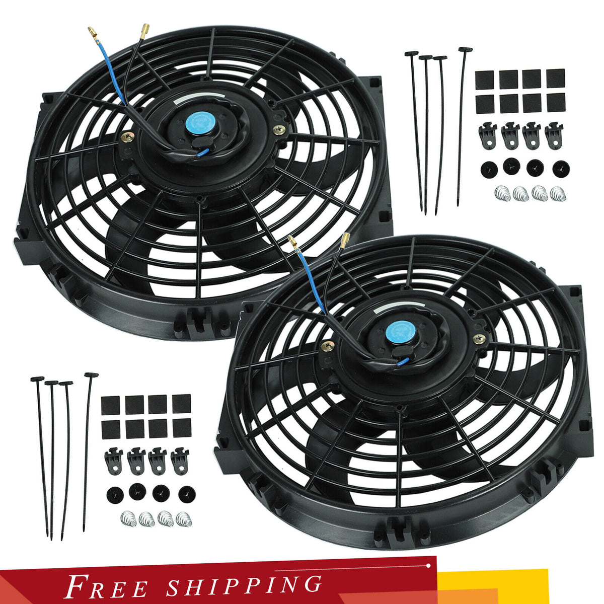 12V Universal Kit BK New 2PCS 10'' Slim Fan Push Pull Electric Radiato ...