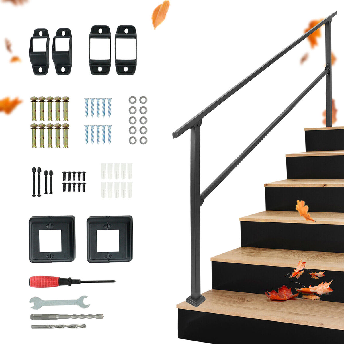 6 Steps Handrails Deck Stair Railing Indoor Black Hand Rails for Outdo ...