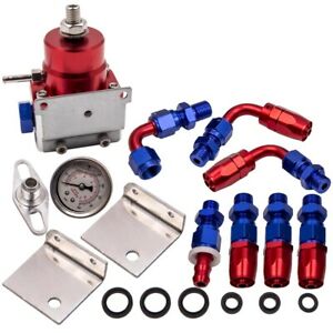 Universal Aluminum Adjustable Fuel Pressure Regulator kit W/ Gauge Red ...